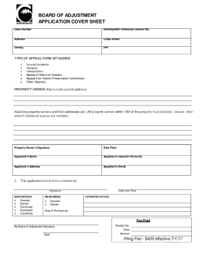 Fillable Online BOARD OF ADJUSTMENT APPLICATION COVER SHEET Fax Email Print - pdfFiller