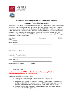 INSPIRE Student Application - Occupational Therapy Doc Template | pdfFiller