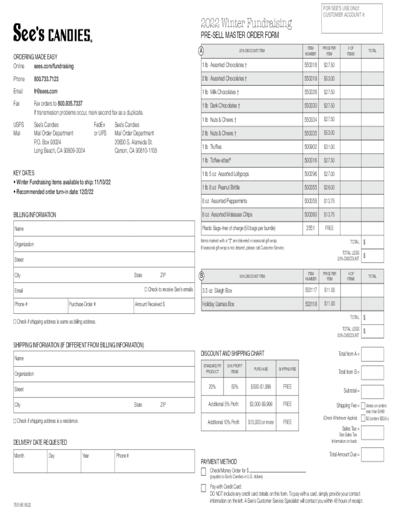 Fillable Online Order Forms - See's Candies Fundraisers Fax Email Print ...