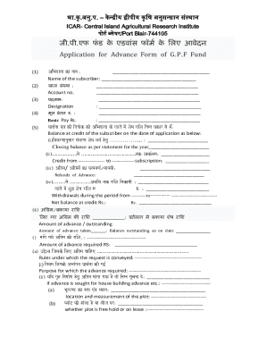 Fillable Online APPLICATION FORM FOR G.P.F. ADVANCE 1. Name ... - CIRG ...