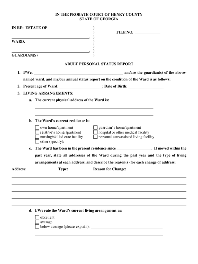 Fillable Online Probate Personal Status FormFill Out Printable PDF Forms Online Fax Email Print ...