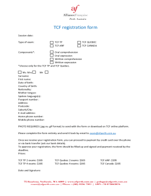 Fillable Online TCF registration form Fax Email Print - pdfFiller