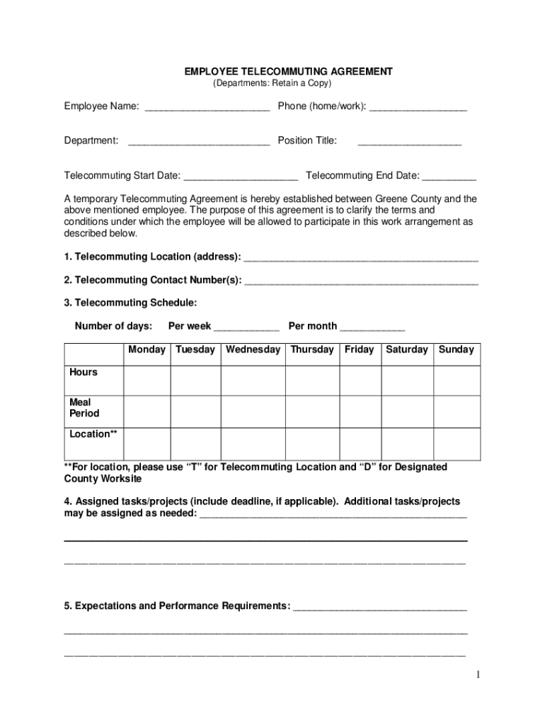 Fillable Online Telecommuting Agreement - Sample Template - Wonder ...
