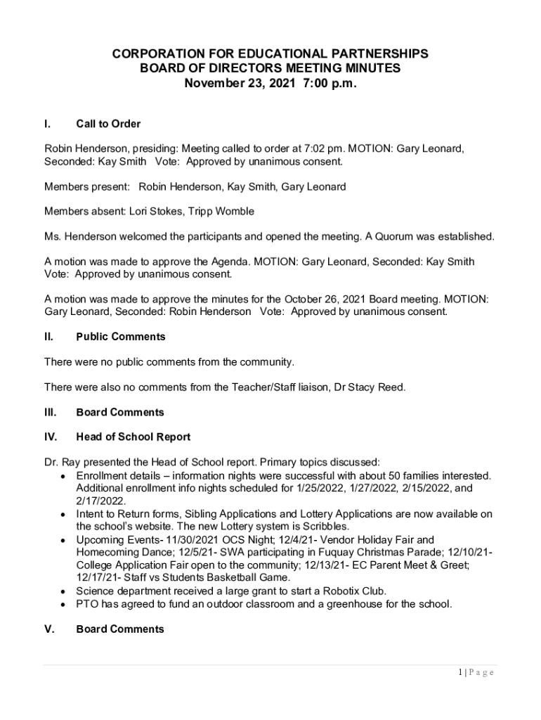 Fillable Online Seconded: Kay Smith Vote: Approved by unanimous consent ...