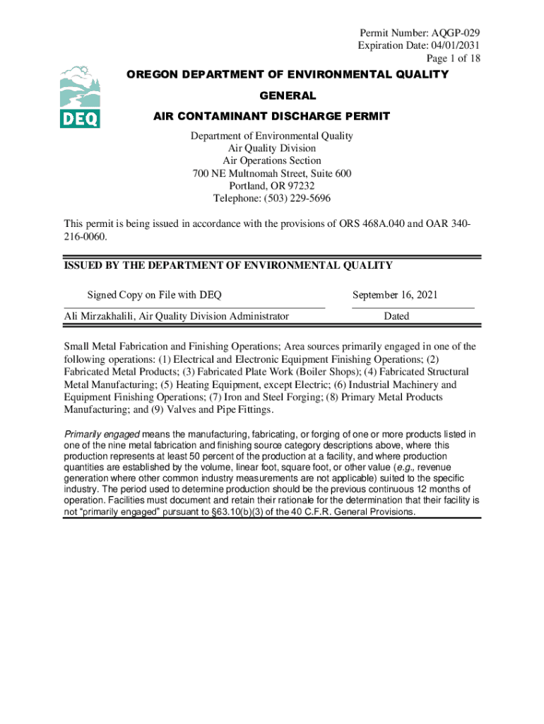 Fillable Online Permit Number - Department of Environmental Quality Fax ...