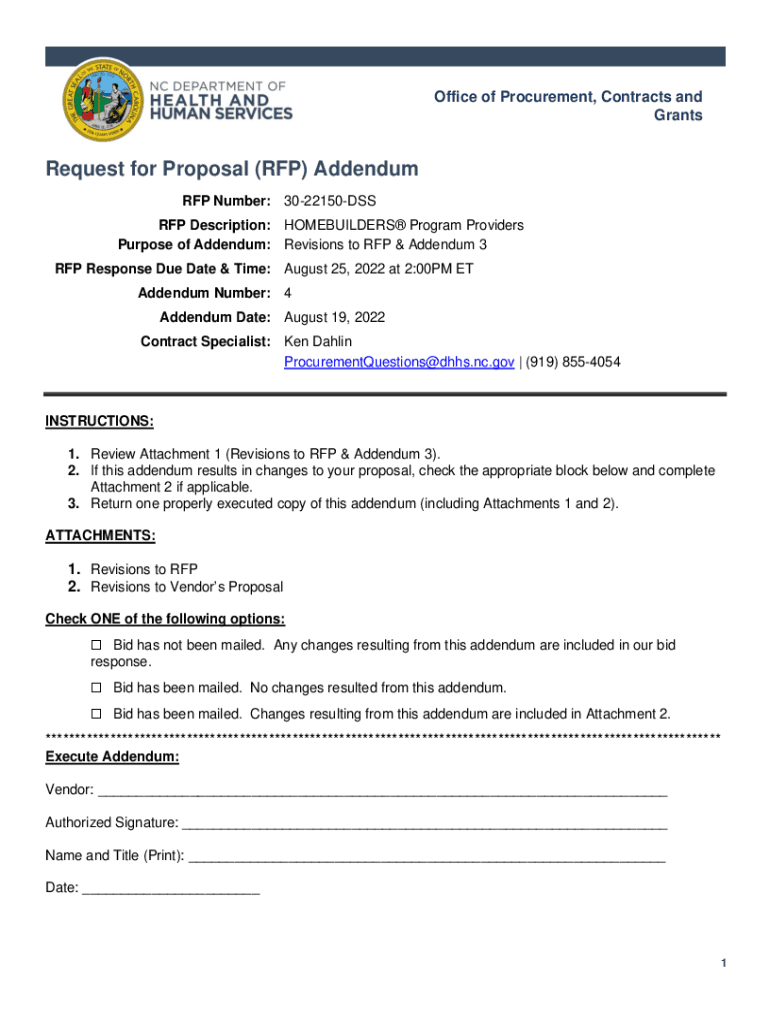 Fillable Online Request for Proposal (RFP) Addendum Fax Email Print ...