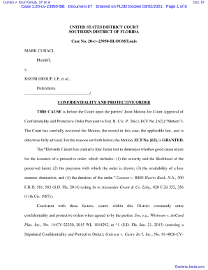 Fillable Online CONFIDENTIALITY AND PROTECTIVE ORDER Granting 62 Motion ...