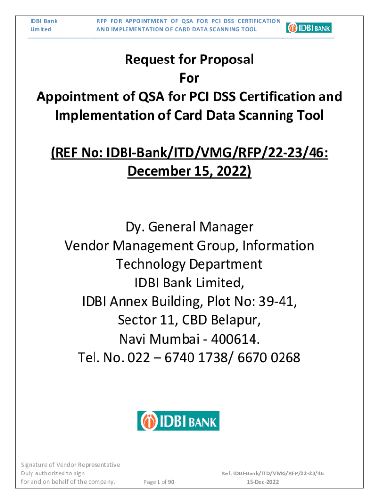Fillable Online RFP for Appointment of QSA for PCI DSS Certification ...