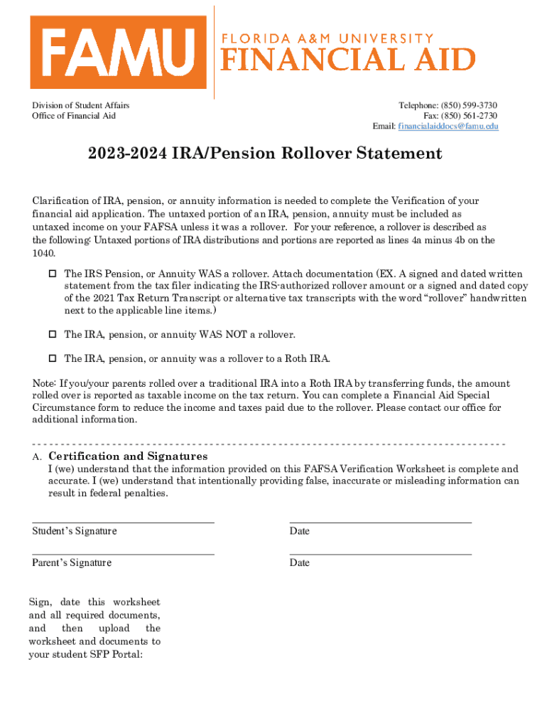 Fillable Online IRA, Pension, Annuity Rollover Statement Fax Email ...