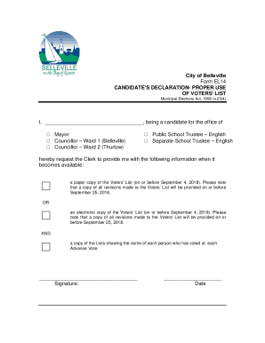 Fillable Online EL14 Candidate's Declaration Proper Use of Voters' List ...