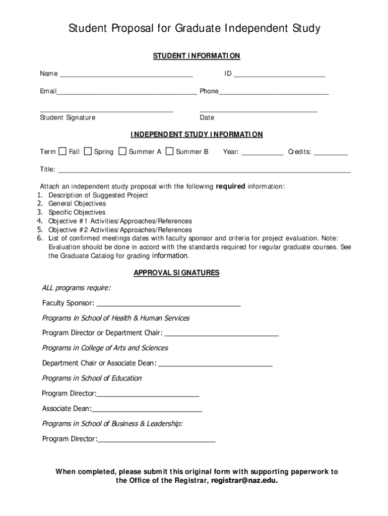 Fillable Online www2 naz graduate student independent study form - Naz ...