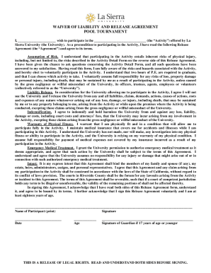 Fillable Online waiver of liability and release agreement pool ...