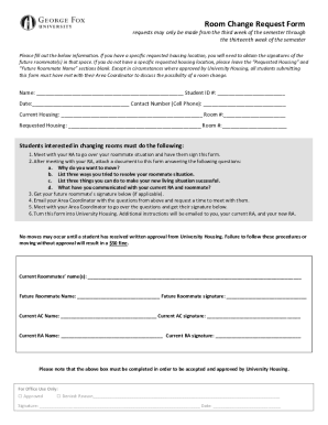 Fillable Online Room Change Request Form - George Fox University Fax Email Print - pdfFiller