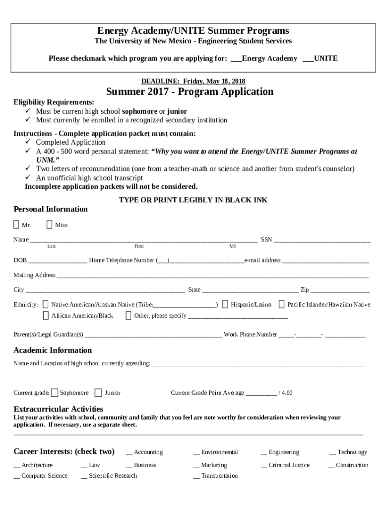 Summer Engineering Academy for First-year Students in STEM Doc Template | pdfFiller