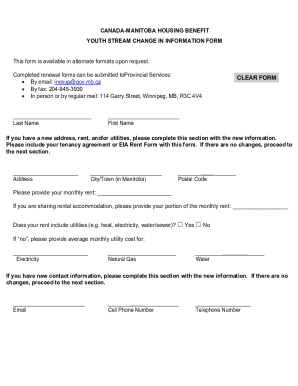 Fillable Online Canada-Manitoba Housing Benefit Youth Stream Change In ...