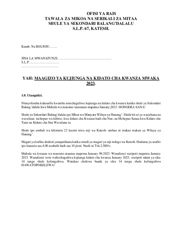 Fillable Online OFISI YA RAIS TAWALA ZA MIKOA NA SERIKARI ZA MITAA ... Fax Email Print - pdfFiller