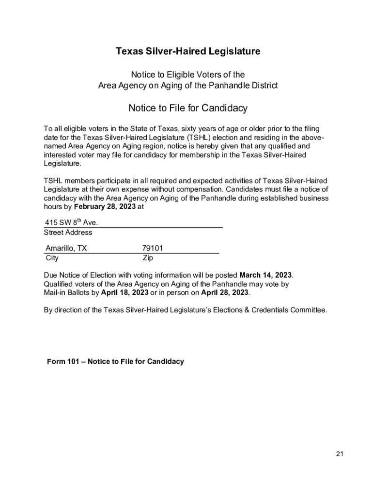 Fillable Online Texas Silver-Haired Legislature Notice to File for ...