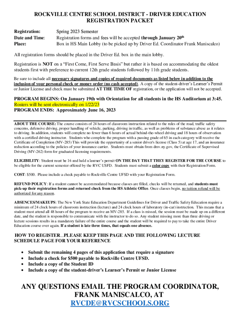 Fillable Online driver education registration packet - SharpSchool Fax ...