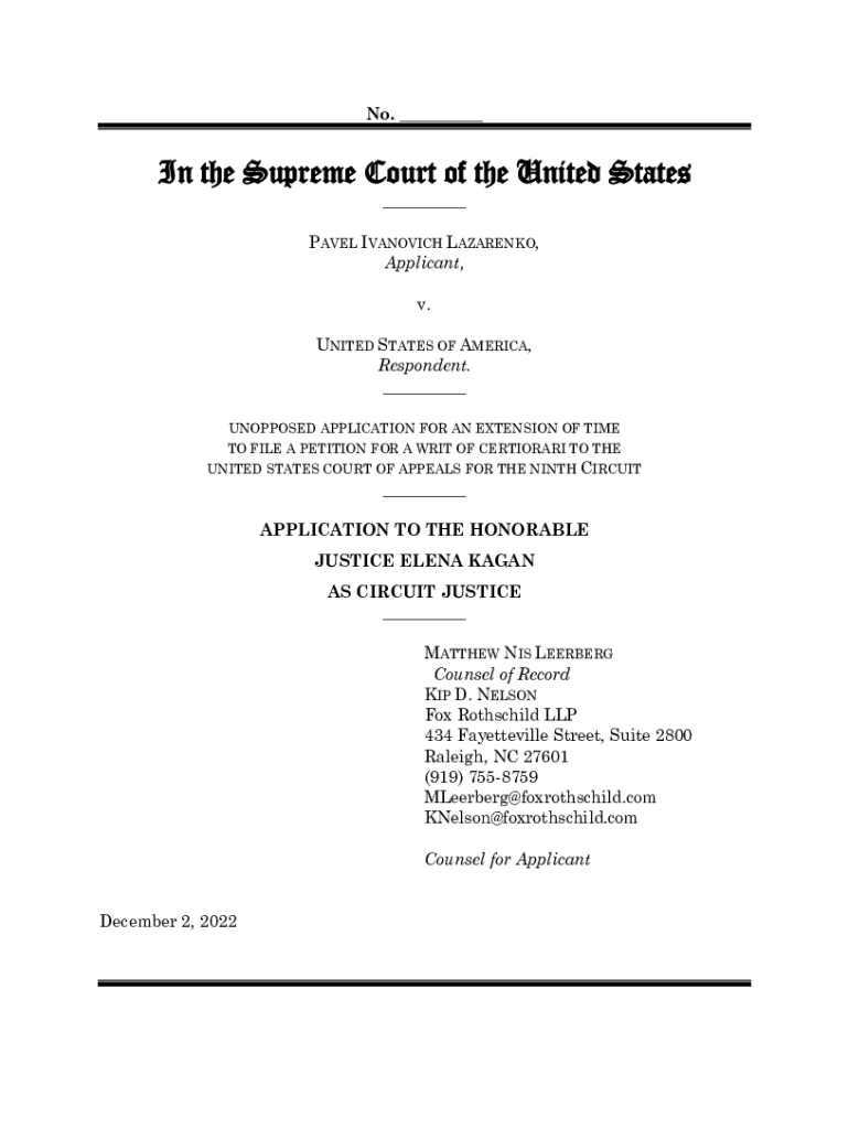 Fillable Online UNOPPOSED APPLICATION FOR AN EXTENSION OF TIME Fax Email Print - pdfFiller