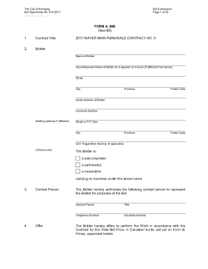Fillable Online FORM A: BID (See B9) 1. Contract Title 2017 WATER MAIN ...