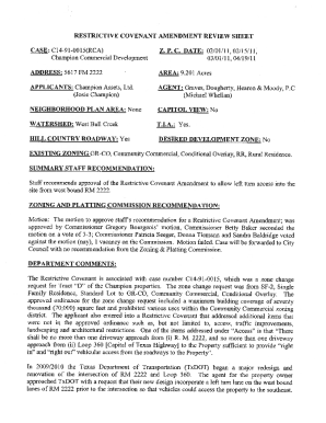 Fillable Online RESTRICTIVE COVENANT AMENDMENT REVIEW SHEET ...
