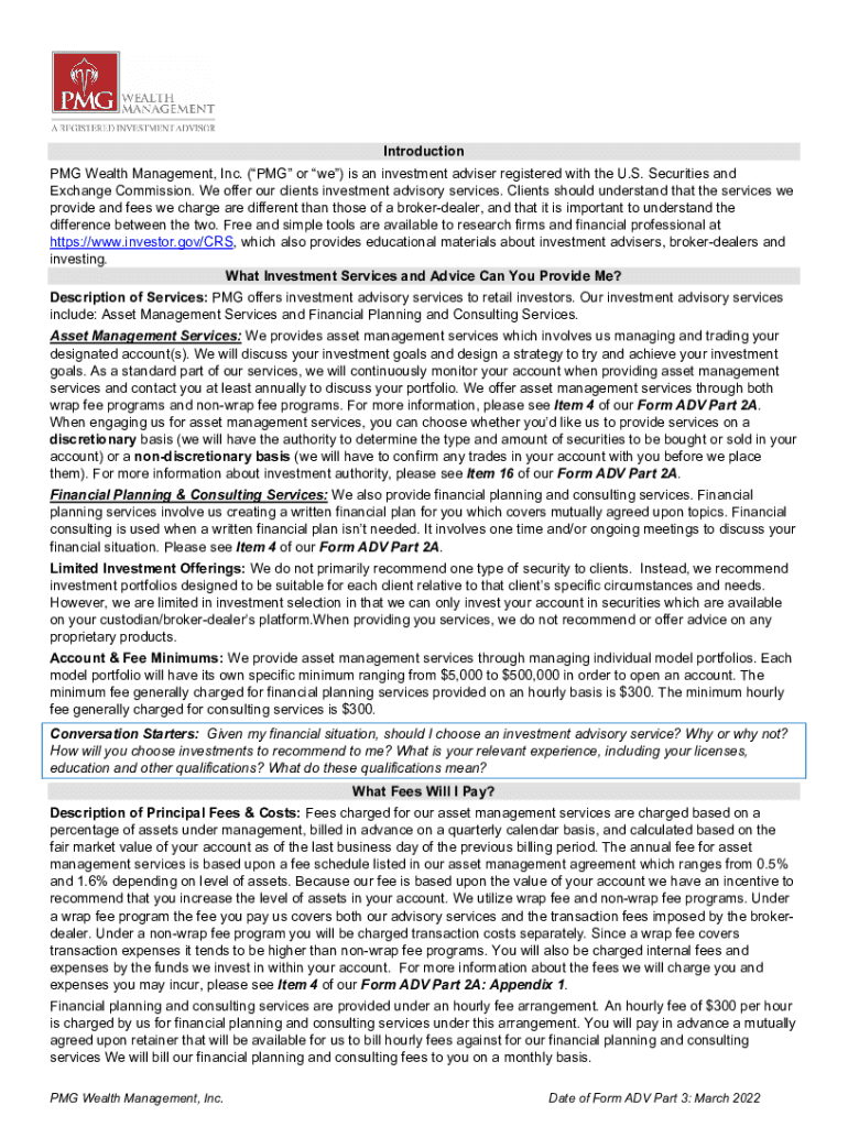 Fillable Online PMG Form ADV Part 3 Fax Email Print - pdfFiller