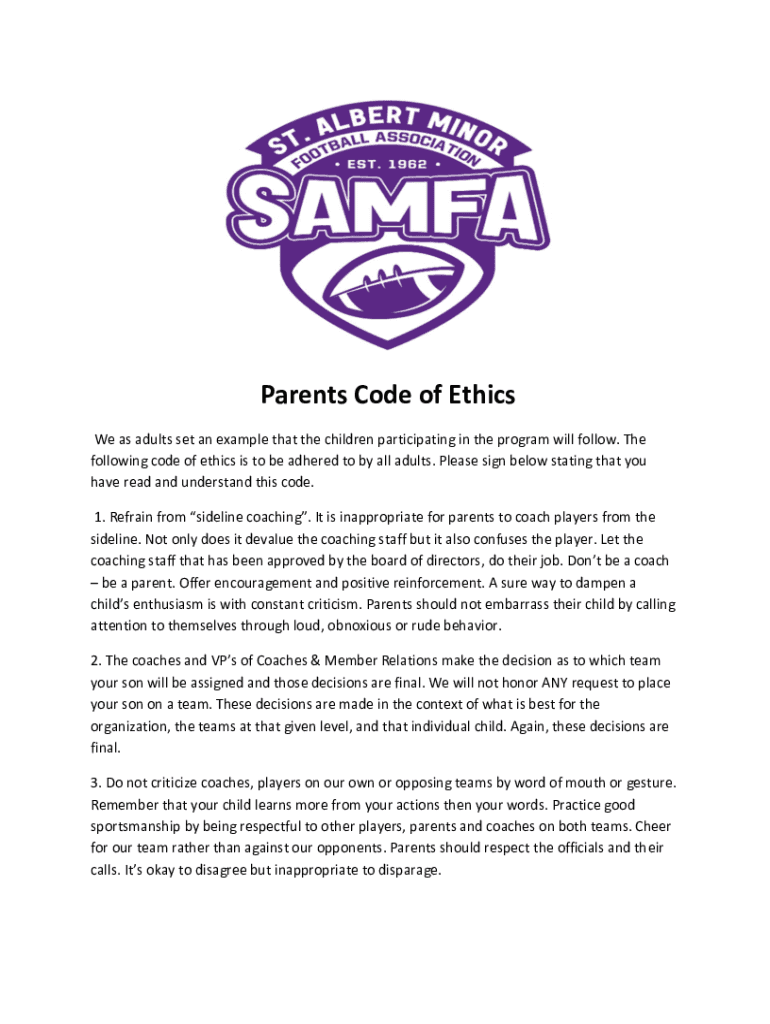Fillable Online Parents Code of Ethics - RAMP InterActive Fax Email ...