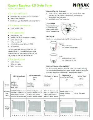 Fillable Online custom earpiece order form - Great Lakes Earmold Lab ...