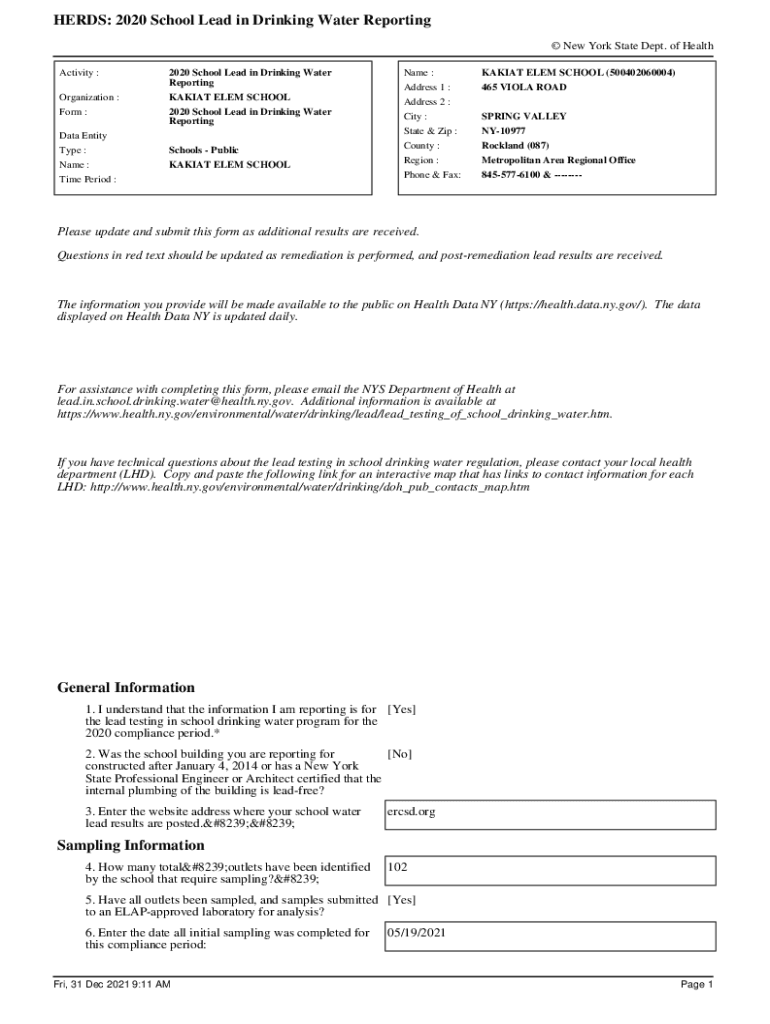 Fillable Online Lead Testing of School Drinking Water Fax Email Print ...