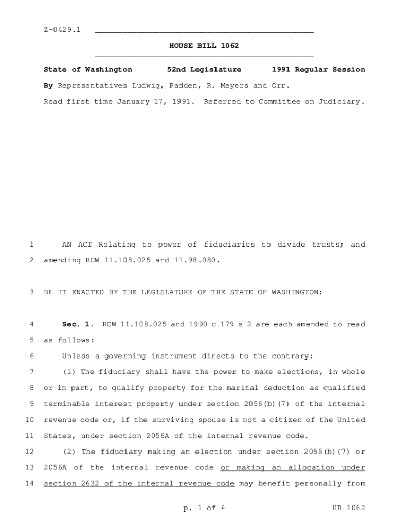 Fillable Online Z-0429.1 HOUSE BILL 1062 State o - WA.gov Fax Email ...