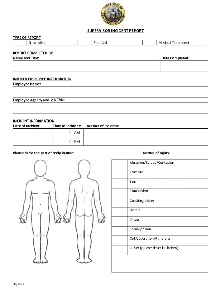 Fillable Online dhr idaho Employee First Aid Injury / Incident ...