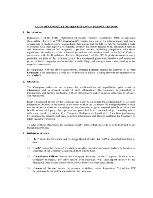Fillable Online code of conduct for prevention of insider trading Fax ...