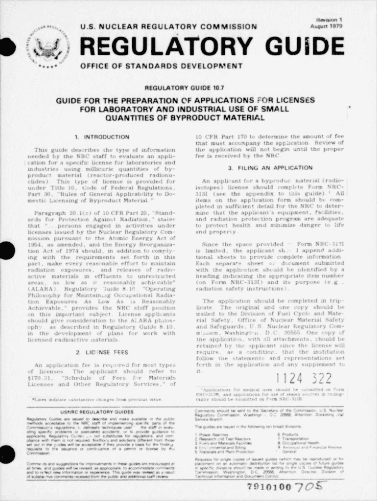 Fillable Online Reg Guide 10.7,Revision 1, "Guide for Preparation of ...