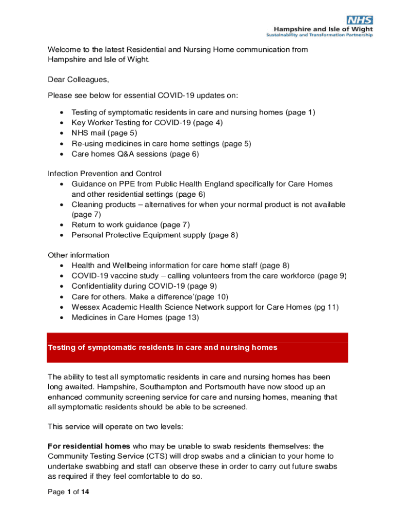 Fillable Online the latest Residential and Nursing Home communication ...