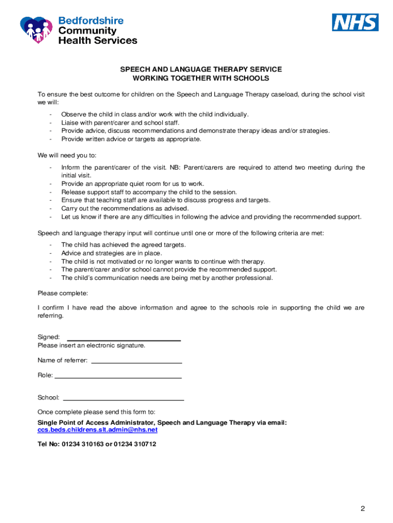 Fillable Online SCHOOLS REFERRAL FORM TO SPEECH & LANGUAGE THERAPY Fax ...