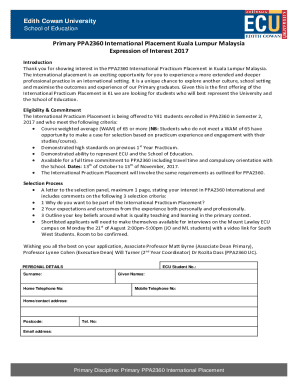 Fillable Online Bachelor of Education (Primary)ECU Fax Email Print ...