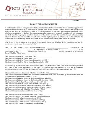 Fillable Online ANNEXURE-A FORMAT FOR SC/ST CERTIFICATE A ... Fax Email ...