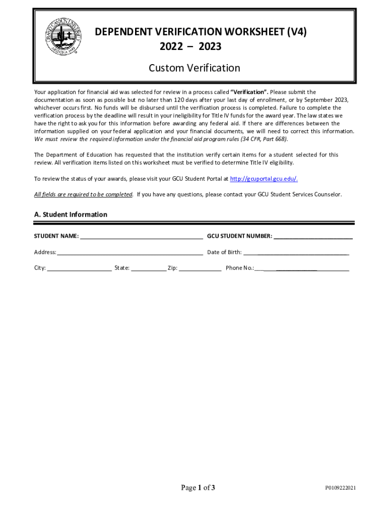 Fillable Online V4 Custom Financial Aid 2022-23 Verification Worksheet for ... Fax Email Print ...
