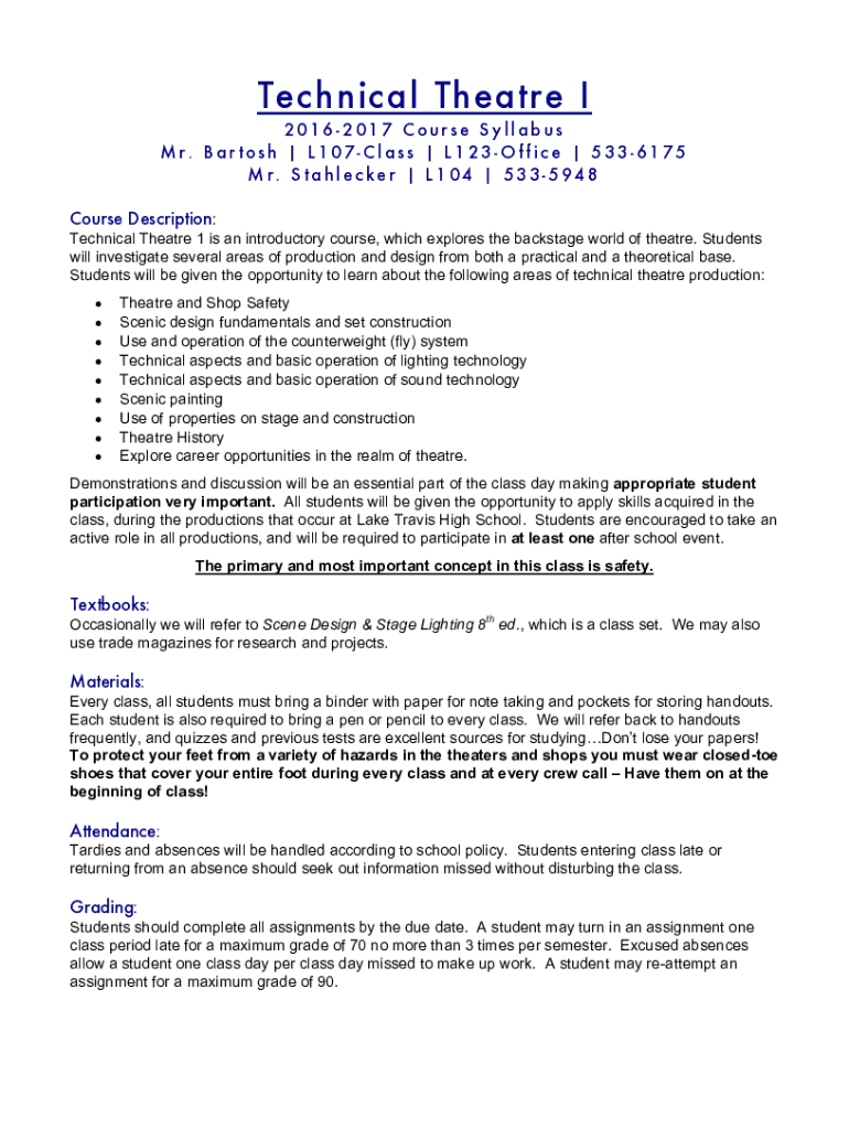 Fillable Online Technical Theatre I-IV - Mr. Stahlecker - Google Sites ...
