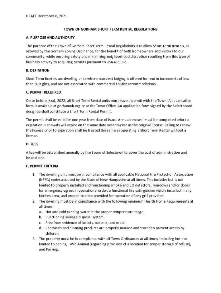 Fillable Online SHORT TERM RENTAL REGULATIONS AND APPLICATION Fax Email ...