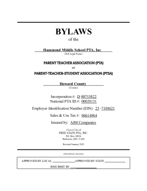 Fillable Online Bylaws of the City High Middle School PTSA Article I ...