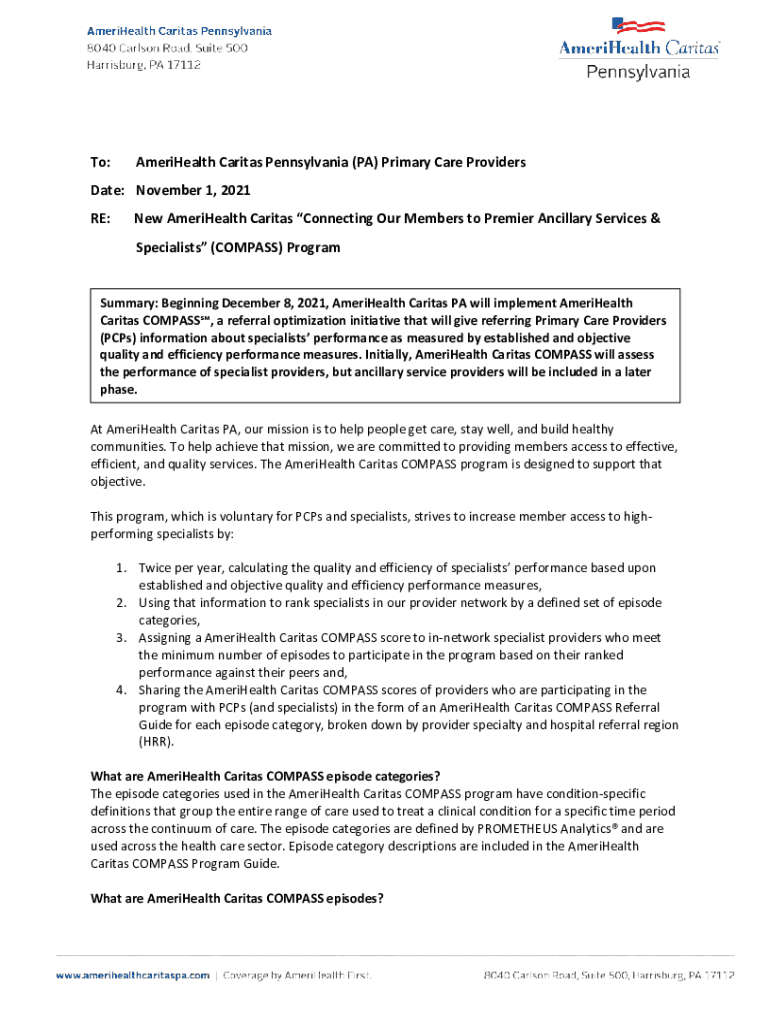 Fillable Online New AmeriHealth Caritas COMPASS Program - Providers - AmeriHealth Caritas ...