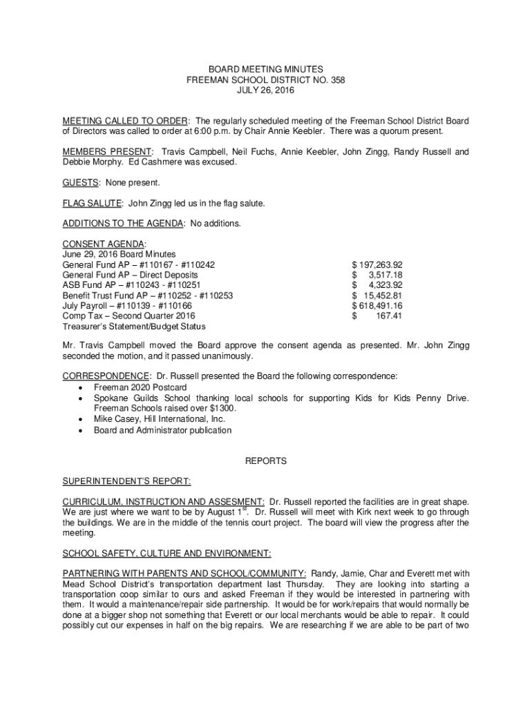 Fillable Online MEMBERS PRESENT: Travis Campbell, Neil Fuchs, Annie ...