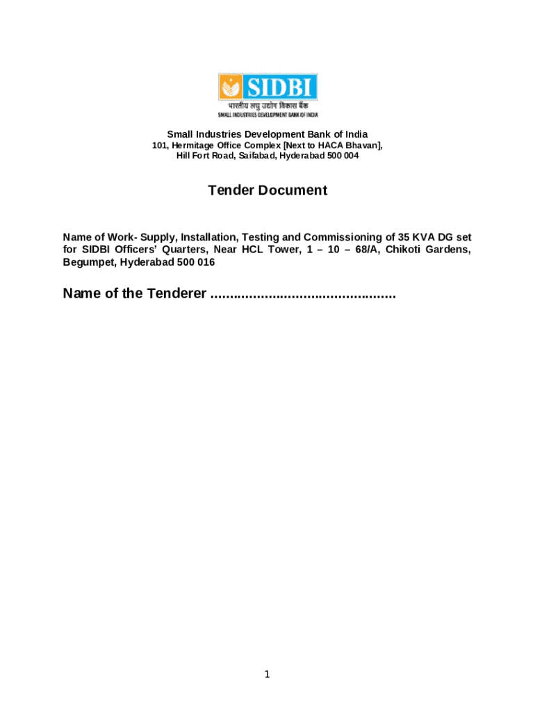 Tender Document - SIDBI Doc Template | pdfFiller