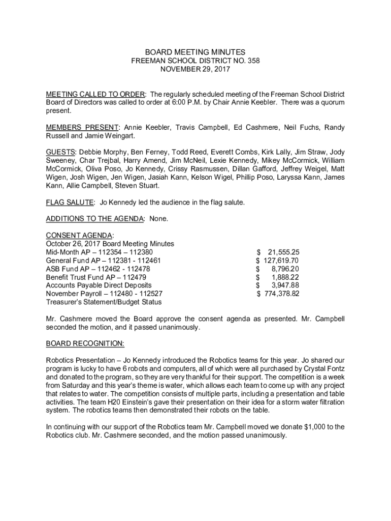 Fillable Online MEMBERS PRESENT: Annie Keebler, Travis Campbell, Ed ...