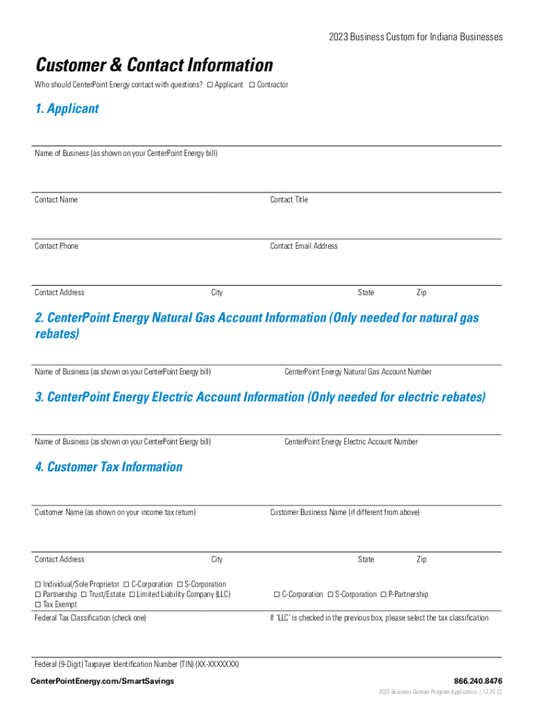 Fillable Online 2023 CenterPoint Energy Custom Business Application Fax ...
