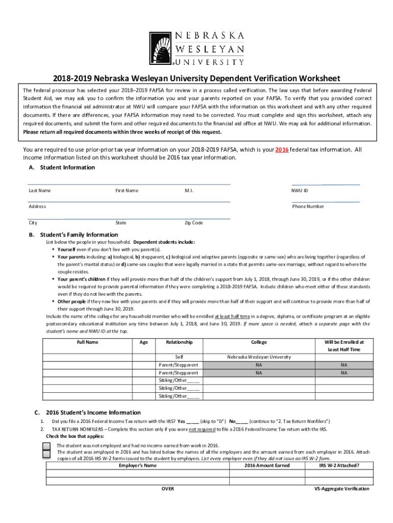 Fillable Online 18-19-v1-dependent-verification-worksheet.pdf Fax Email Print - pdfFiller