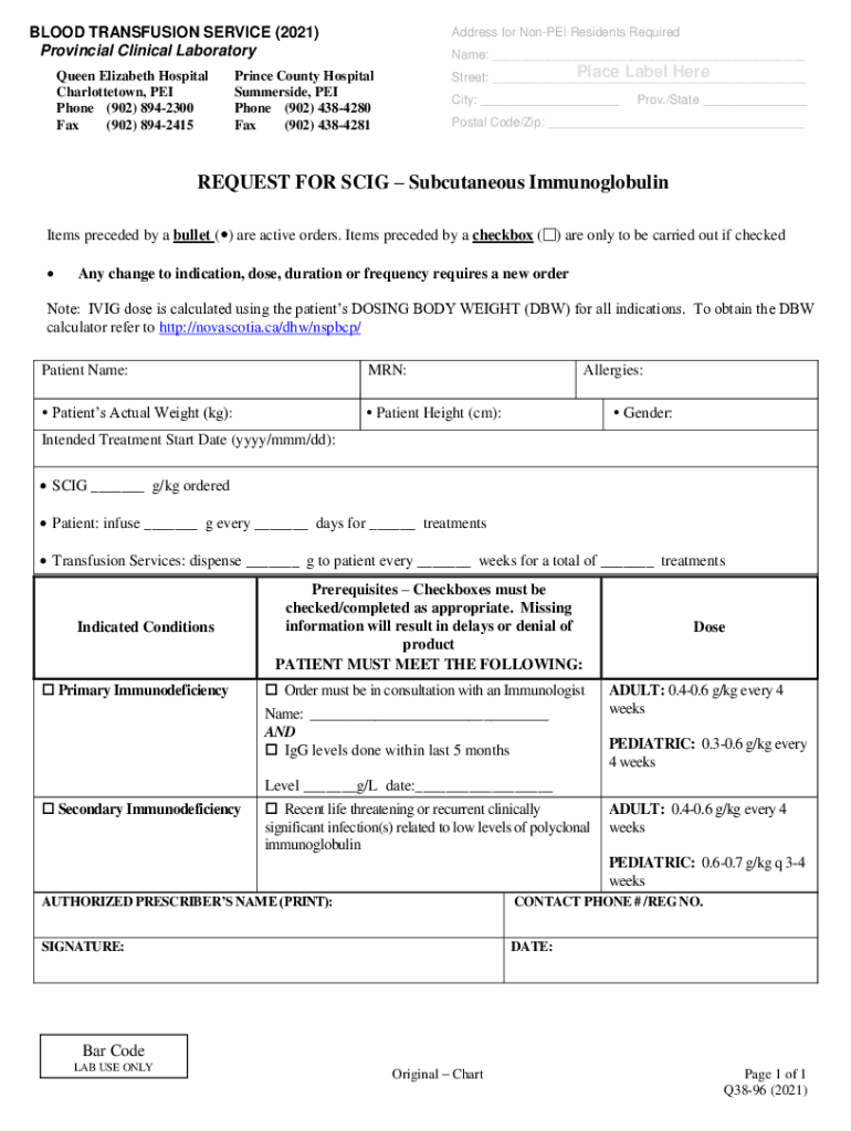 Fillable Online BLOOD TRANSFUSION SERVICE REQUEST FOR SCIGSubcutaneous ...