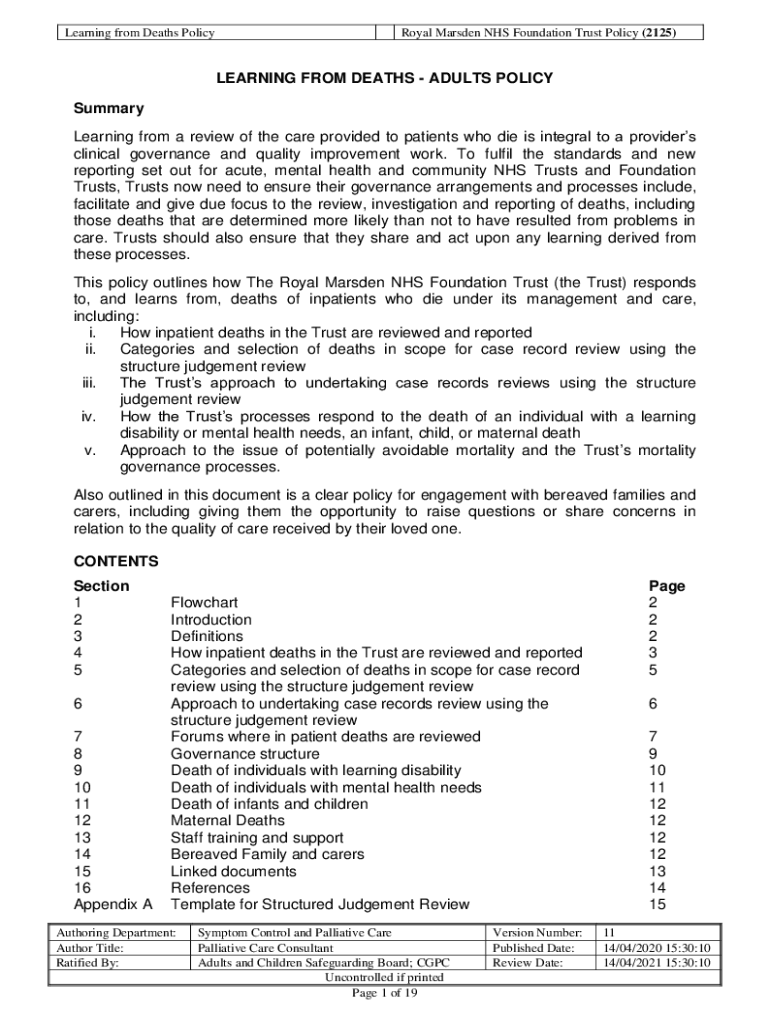 Fillable Online NHS 'Learning from Deaths' reports: a qualitative and ...