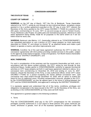 Fillable Online CONCESSION AGREEMENT THE STATE OF TEXAS ... Fax Email ...